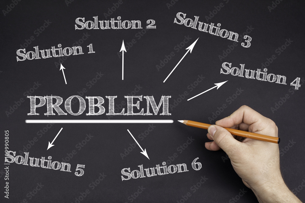 Hand with a white pencil writing: Problem solving aid mind map ภาพถ่าย ...