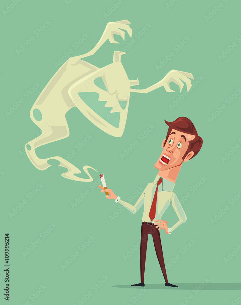 Stop smoke. Nicotine monster attacks. Vector flat cartoon illustration ...