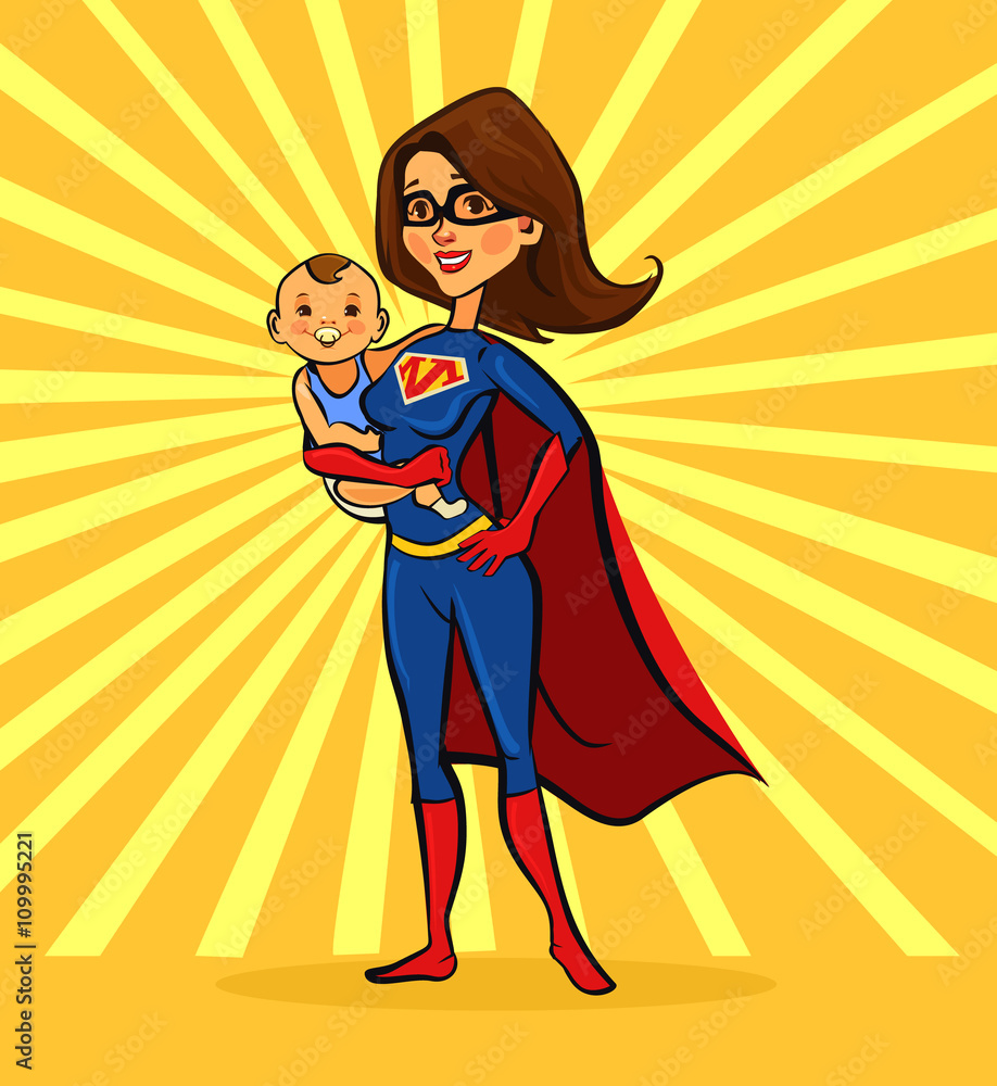 Super mom. Vector flat cartoon illustration Stock Vector | Adobe Stock
