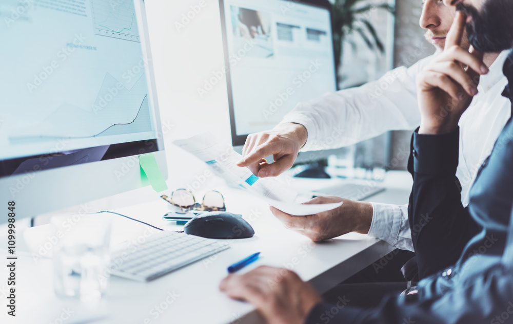 Team work process.Businessman teamwork new project.Photo young business ...