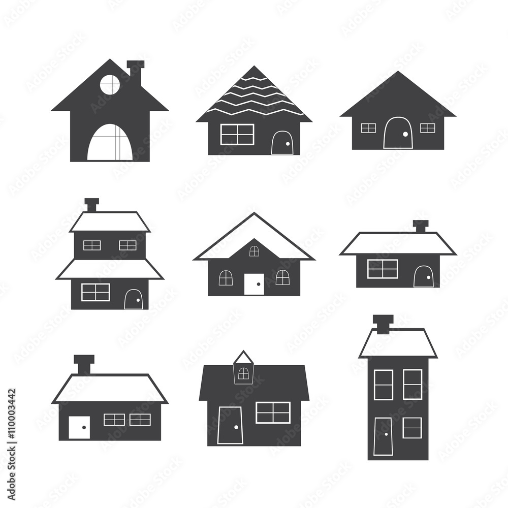 Cartoon house icon set. Stock Vector | Adobe Stock