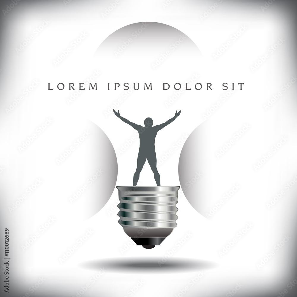 Conceptual graphic of man and his inspiration for ideas with space for ...