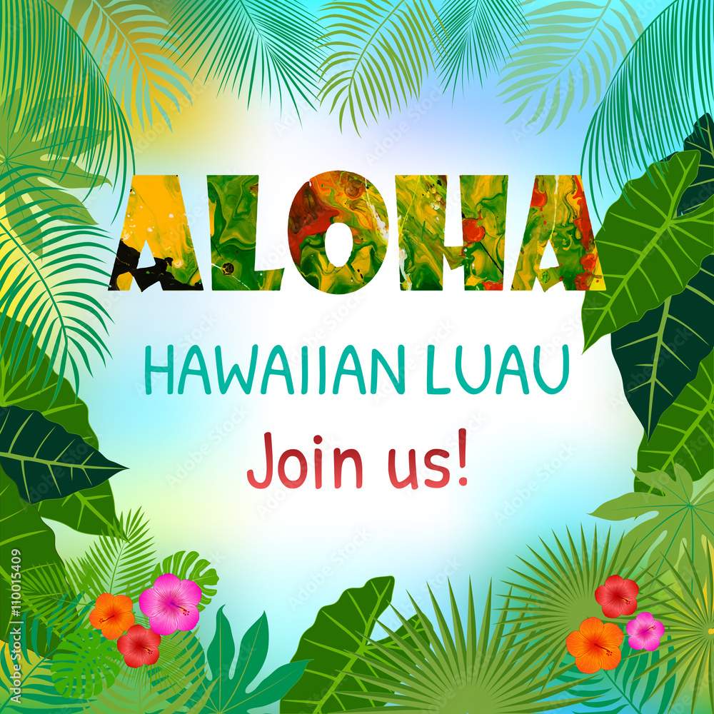 Aloha, Hawaiian Party Template Invitation Stock Vector | Adobe Stock