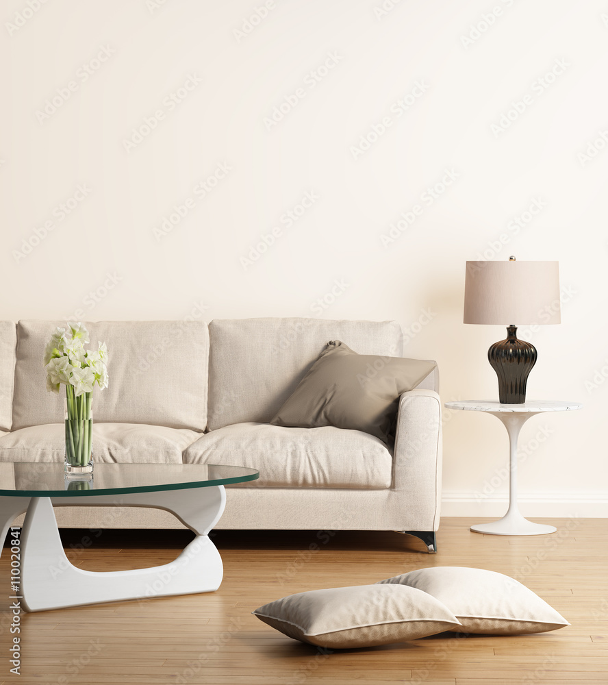 Modern beige sofa in a contemporary living room Stock Illustration ...