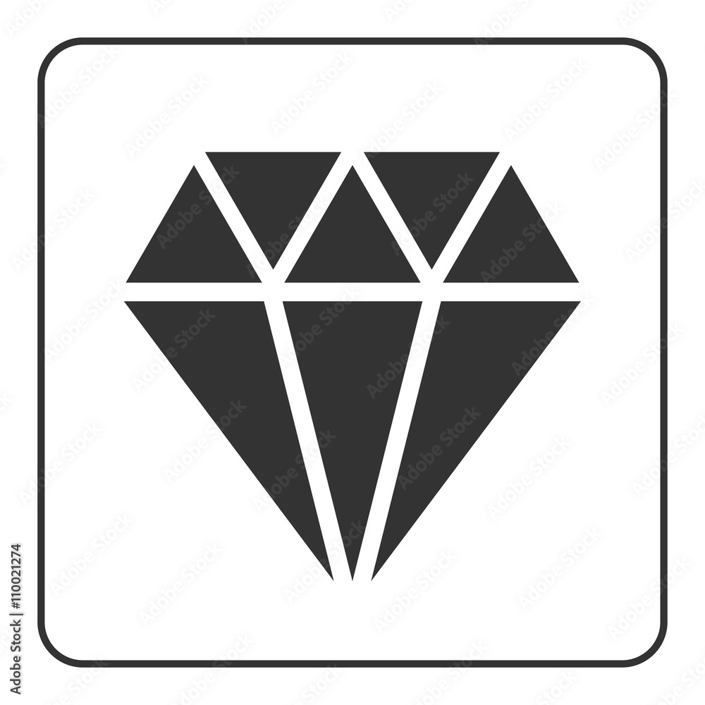Diamond icon. Crystal sign. Brilliant stone. Black silhouette isolated ...