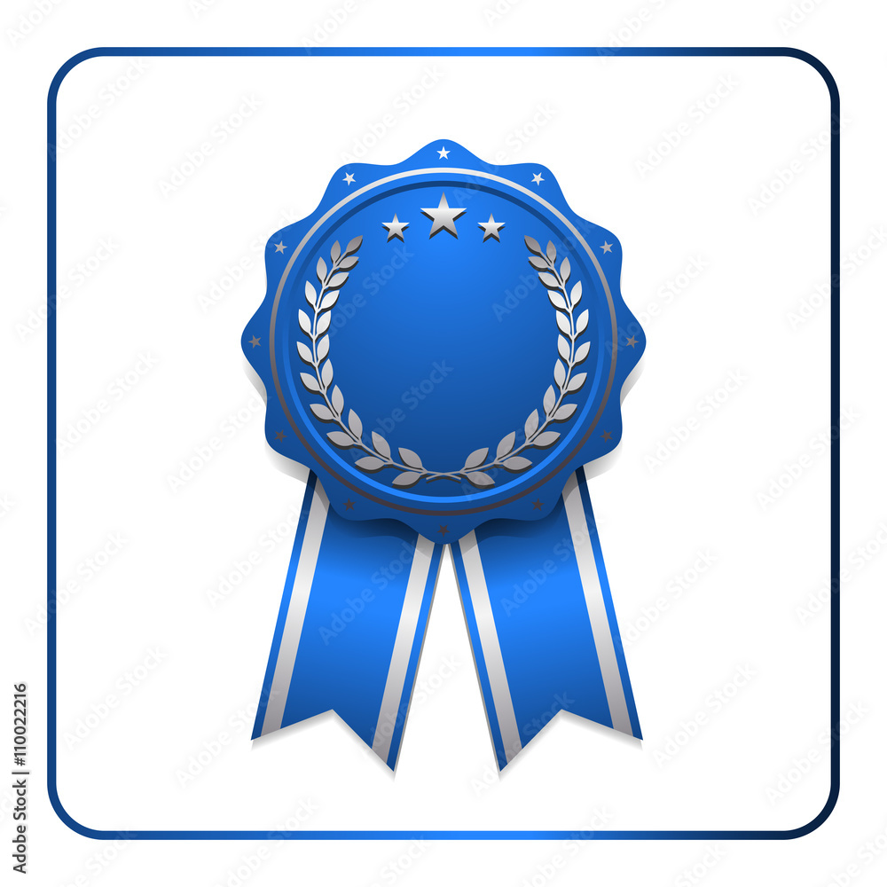 Ribbon award icon. Blue badge isolated on white background. Medal ...