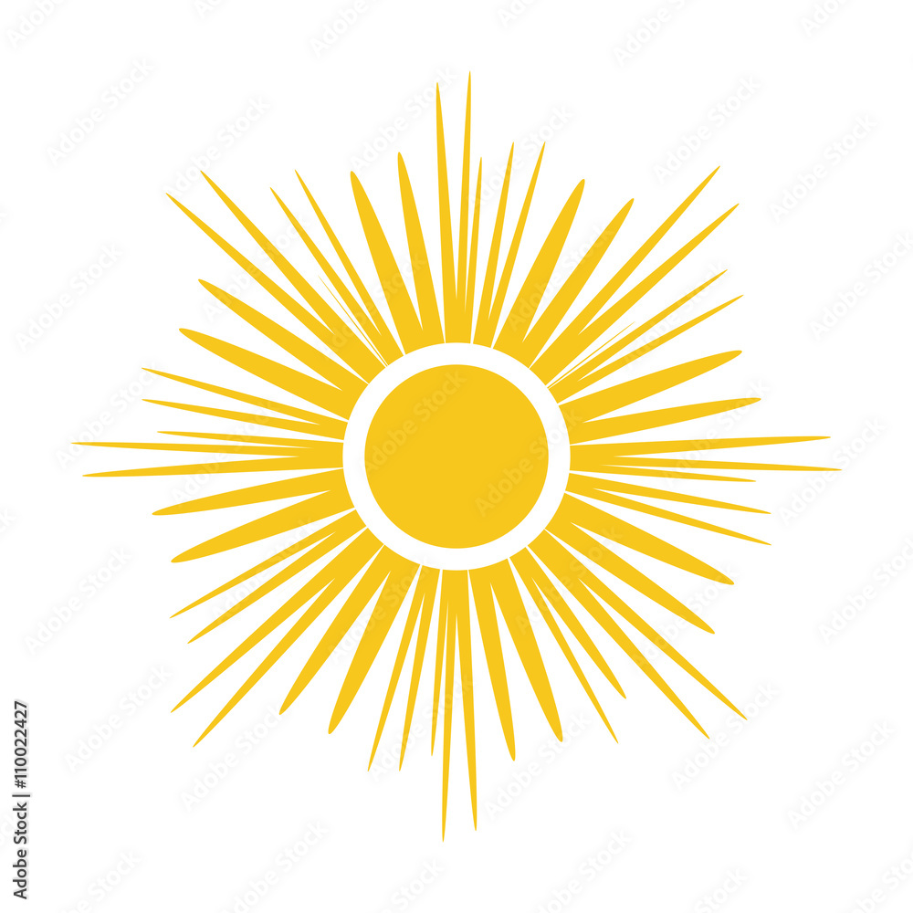 Sun icon. Light sign with sunbeams. Yellow design element, isolated on ...