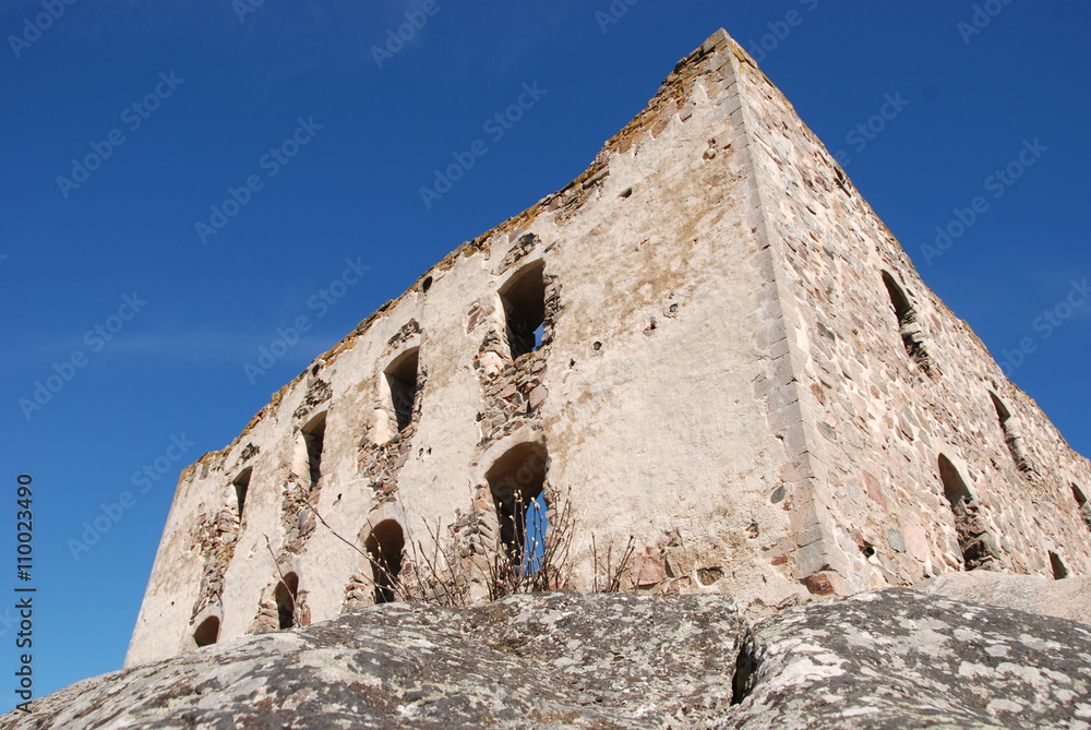 Brahehus ruins at the cliff, built in 17th century built by the Swedish ...