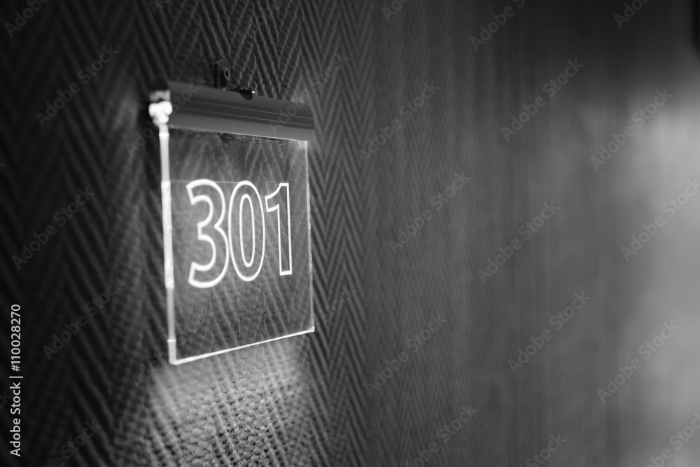 Hotel room number on the wall. Light up with led sparkling lights Stock ...