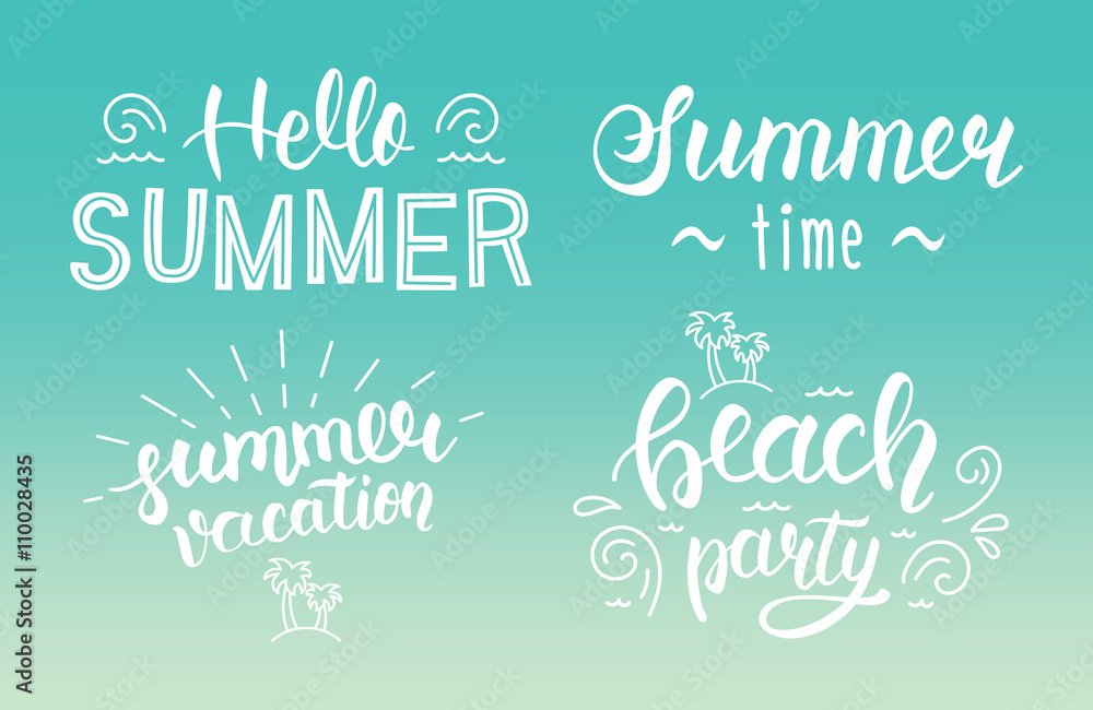 Summer hand lettering set. Summer logos and emblems. Vector Stock ...