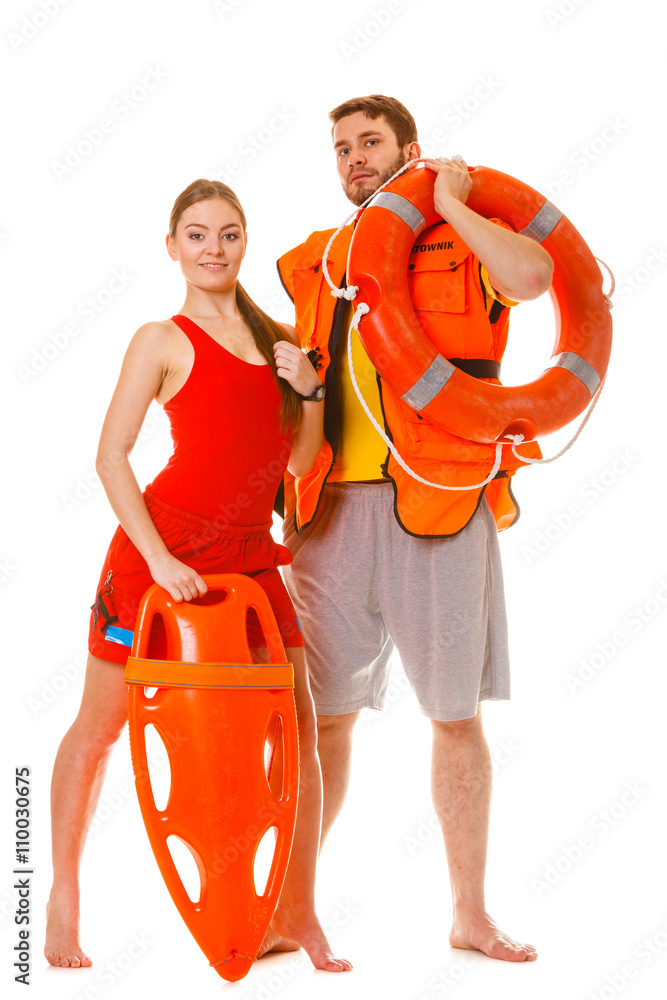 Lifeguards with rescue ring buoy and life vest. Photos | Adobe Stock