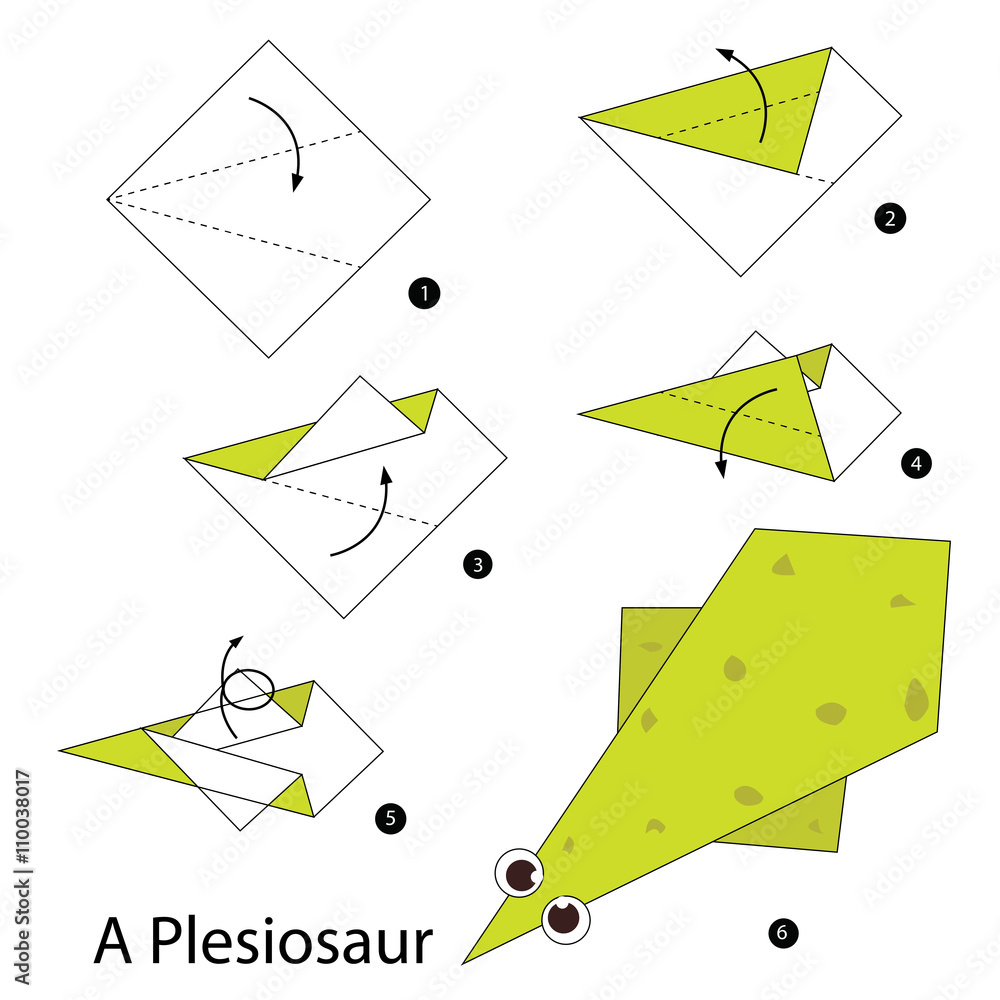 Step by step instructions how to make origami A Dinosaur. Stock Vector ...