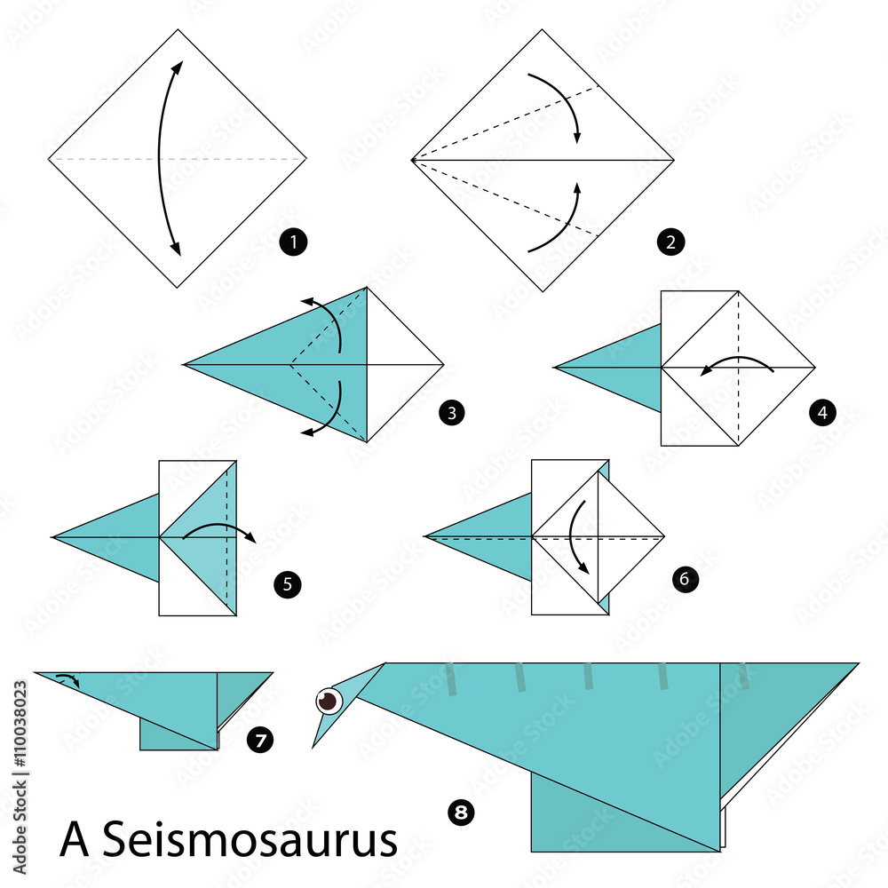 Step by step instructions how to make origami A Dinosaur. Stock Vector ...