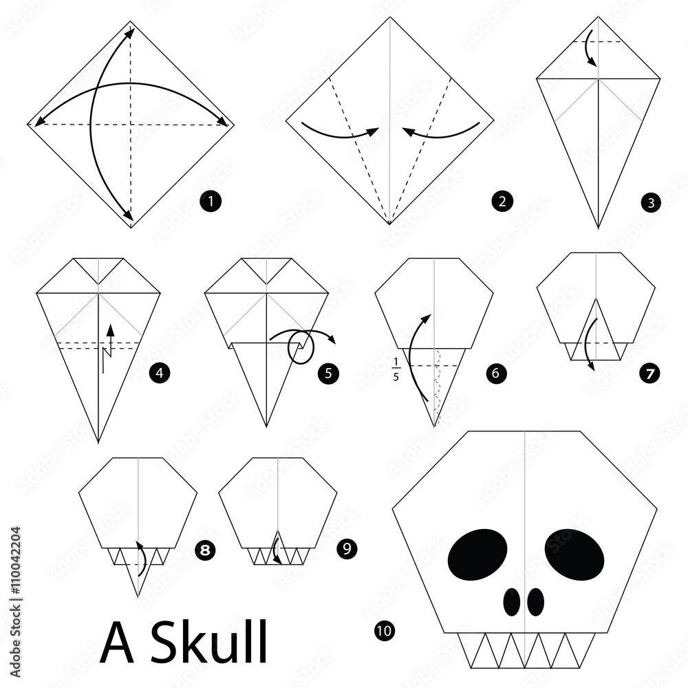 Step by step instructions how to make origami A Skull. Stock Vector ...