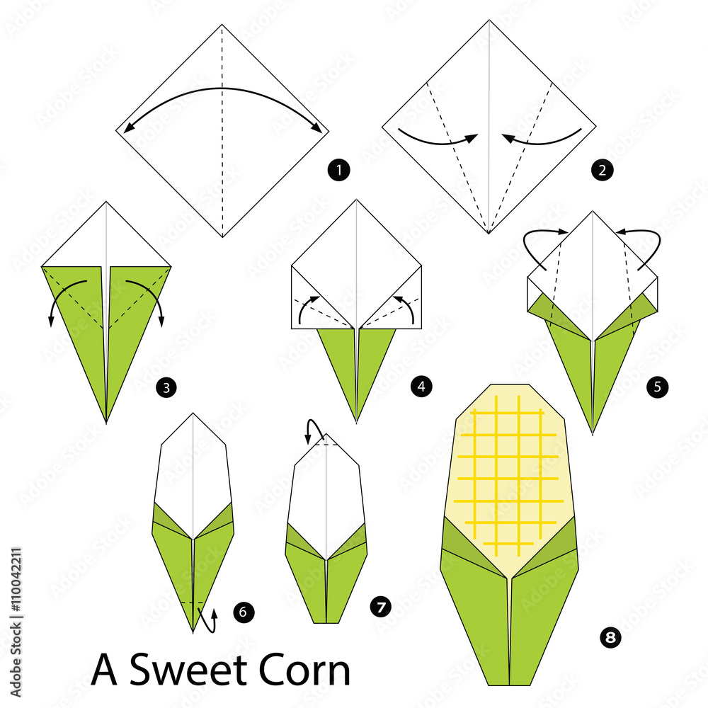 Step by step instructions how to make origami A Sweet Corn. Stock ...