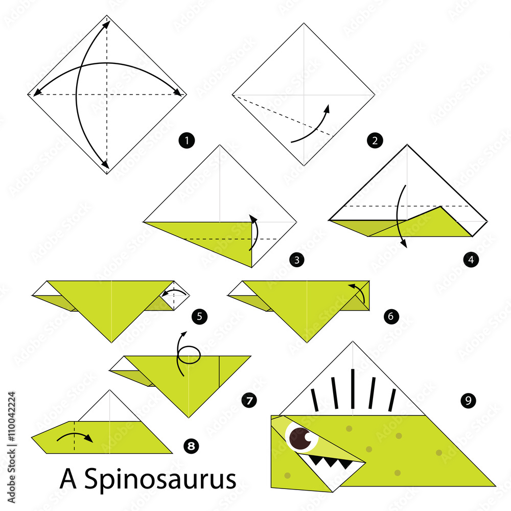 Step by step instructions how to make origami A Dinosaur. Stock Vector ...