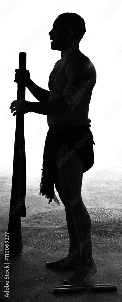 Aboriginal man play Aboriginal music on didgeridoo Stock Photo | Adobe ...