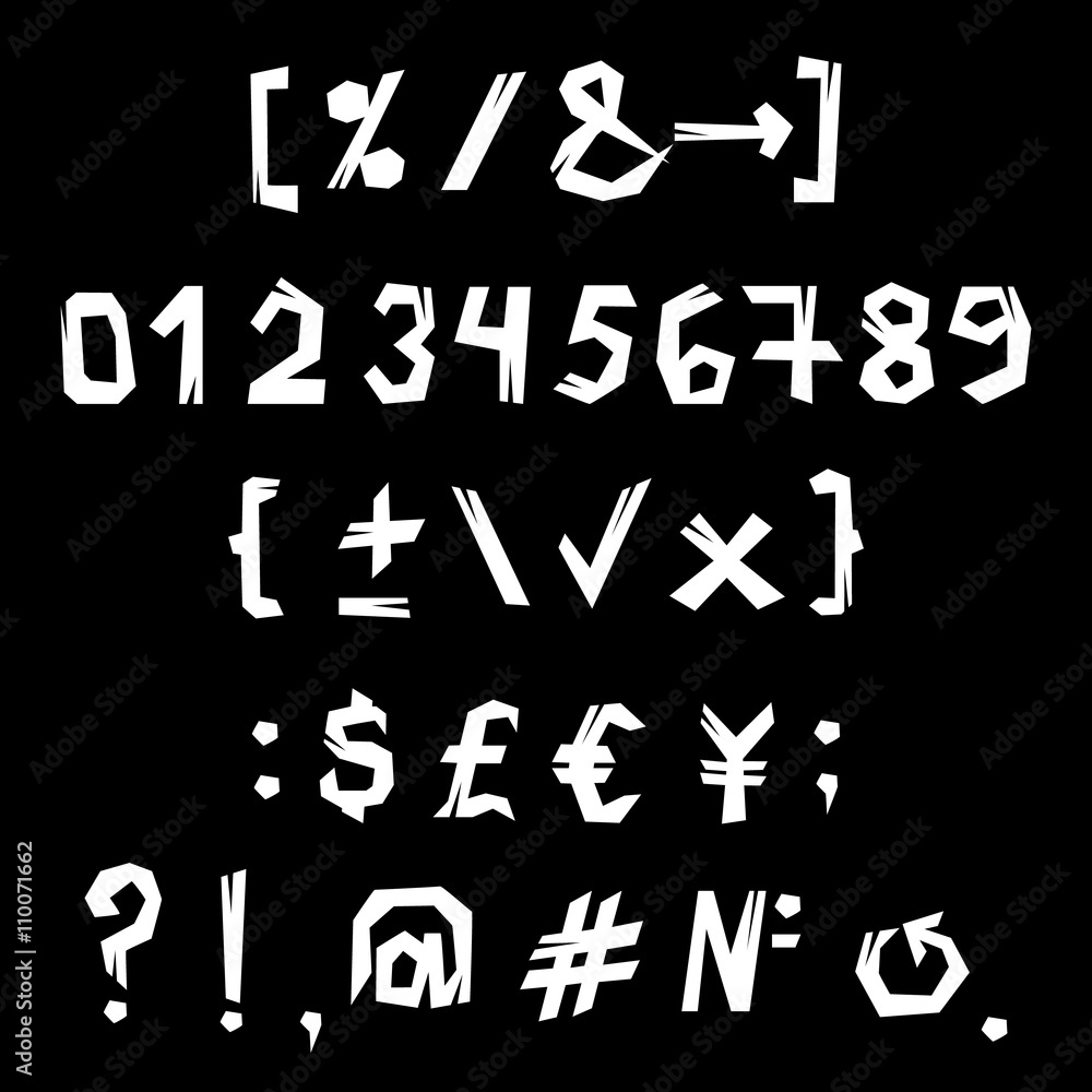 broken numbers, currency icons with cracks. Abstract shift cut out by ...