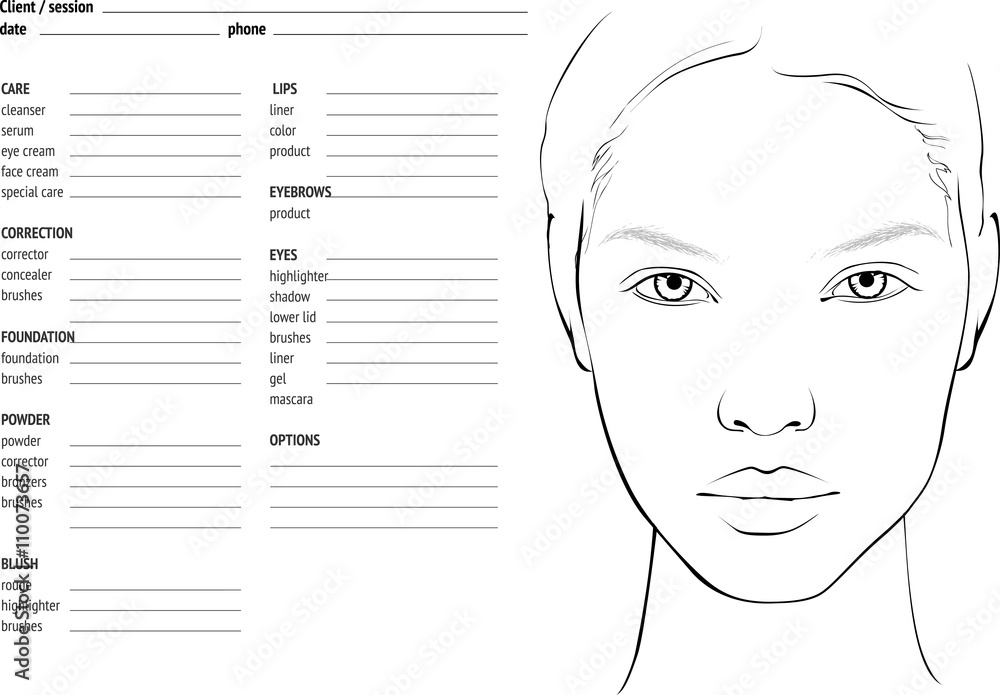 Face chart Makeup Artist Blank. Template. Stock Vector | Adobe Stock