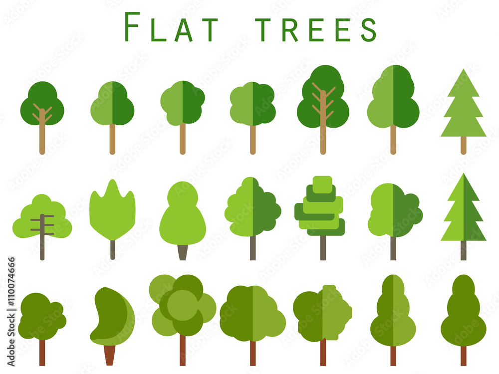 Flat trees. Trees set in a flat design. Vector icons. Stock Vector ...