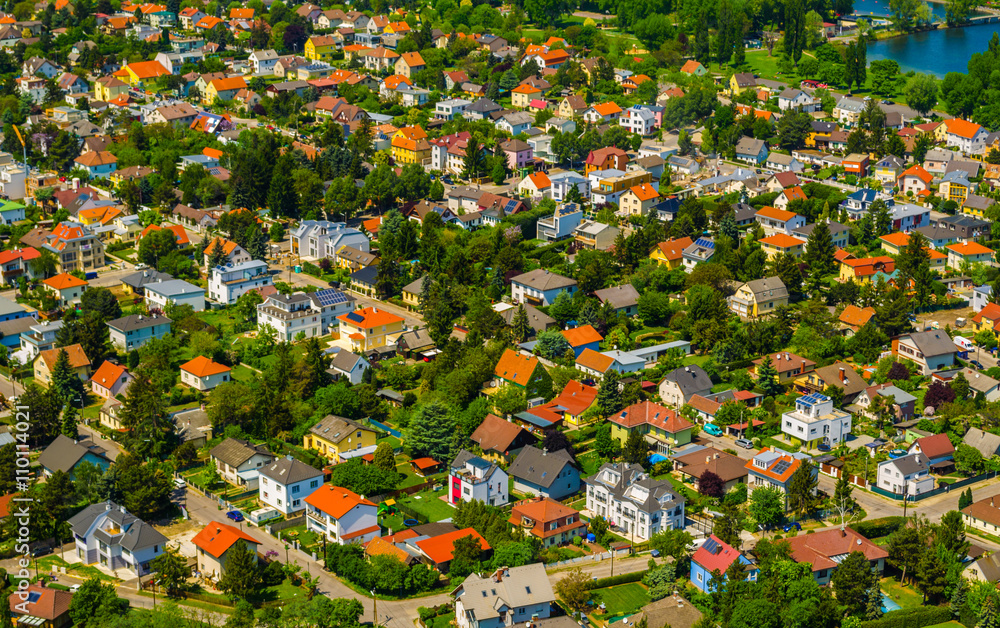 Aerial View Of Suburbs Roofs In Vienna City From Donauturm (Danube ...