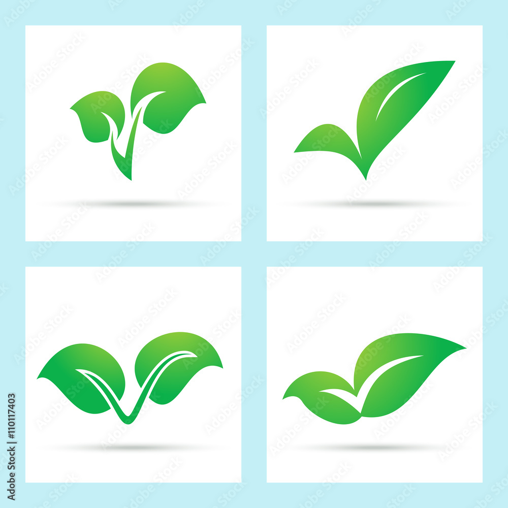 Green leaf icons. Four abstract green leaves as check mark symbols ...