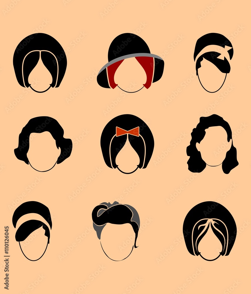 Vector Set Womans Hair Style Silhouettes Stock Vector Adobe Stock