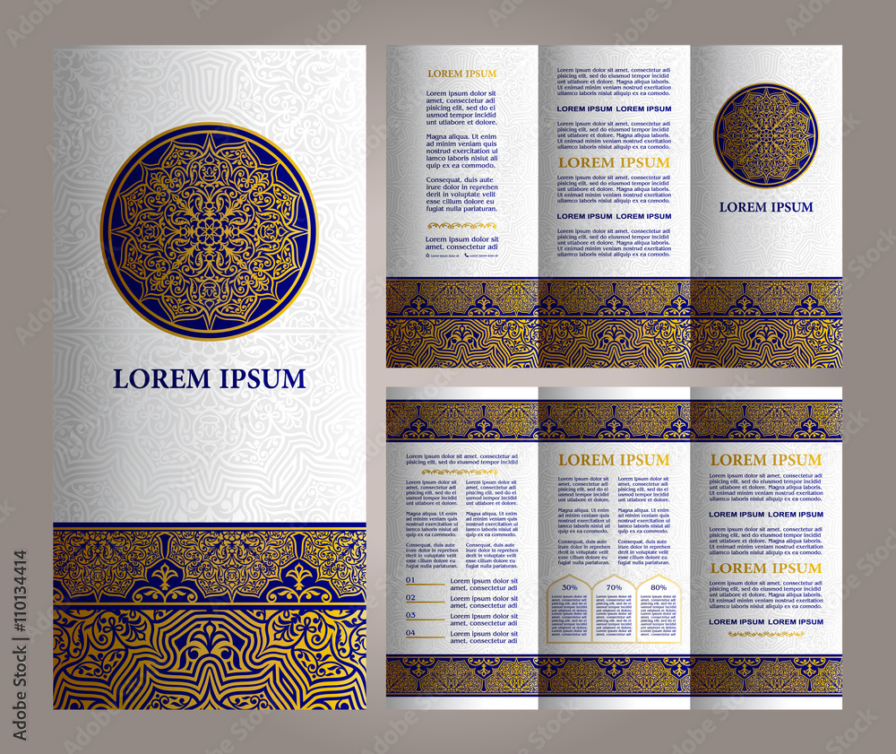 Vintage islamic style brochure and flyer design template with logo ...
