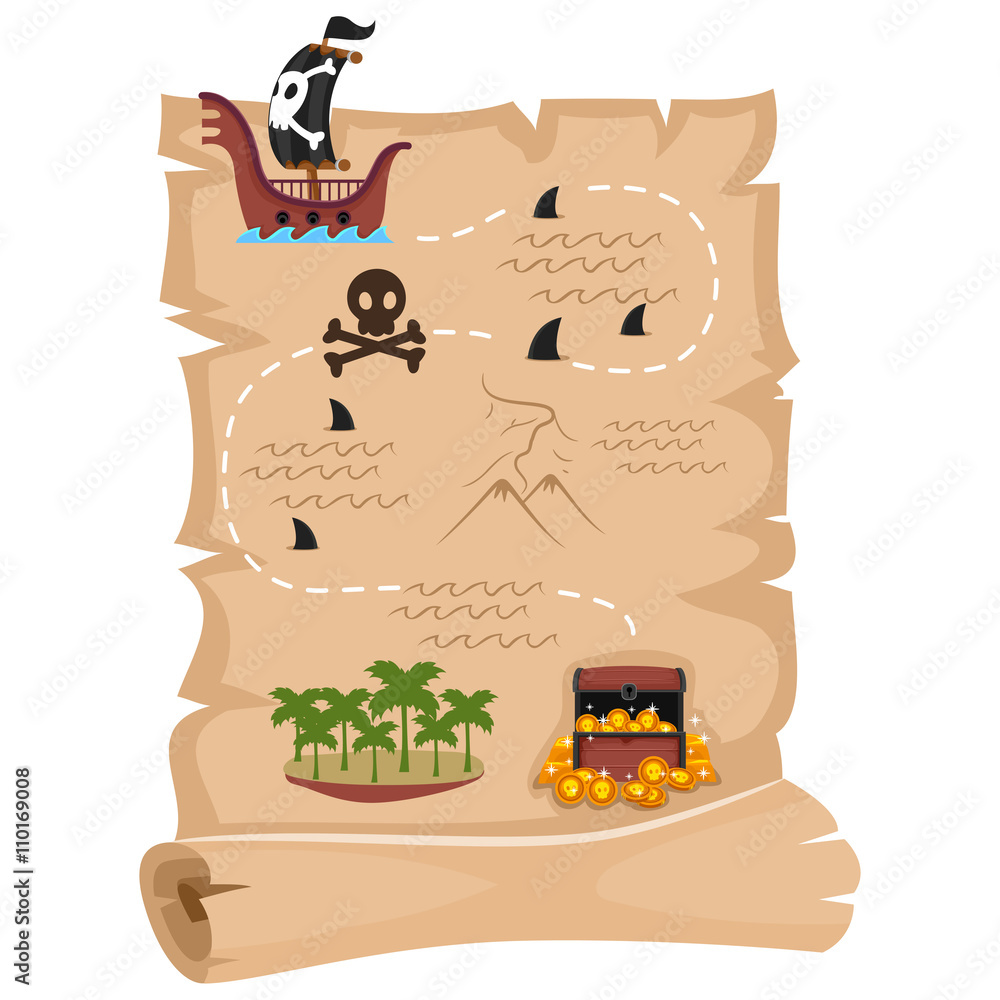 Vector Illustration of Pirate Map Stock Vector | Adobe Stock