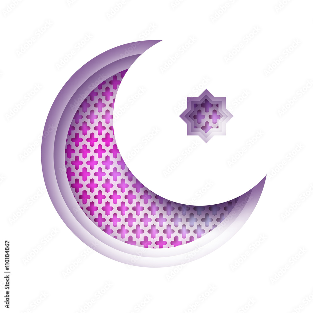 Purple Origami Crescent Moon Mosque Window Ramadan Kareem Greeting card ...