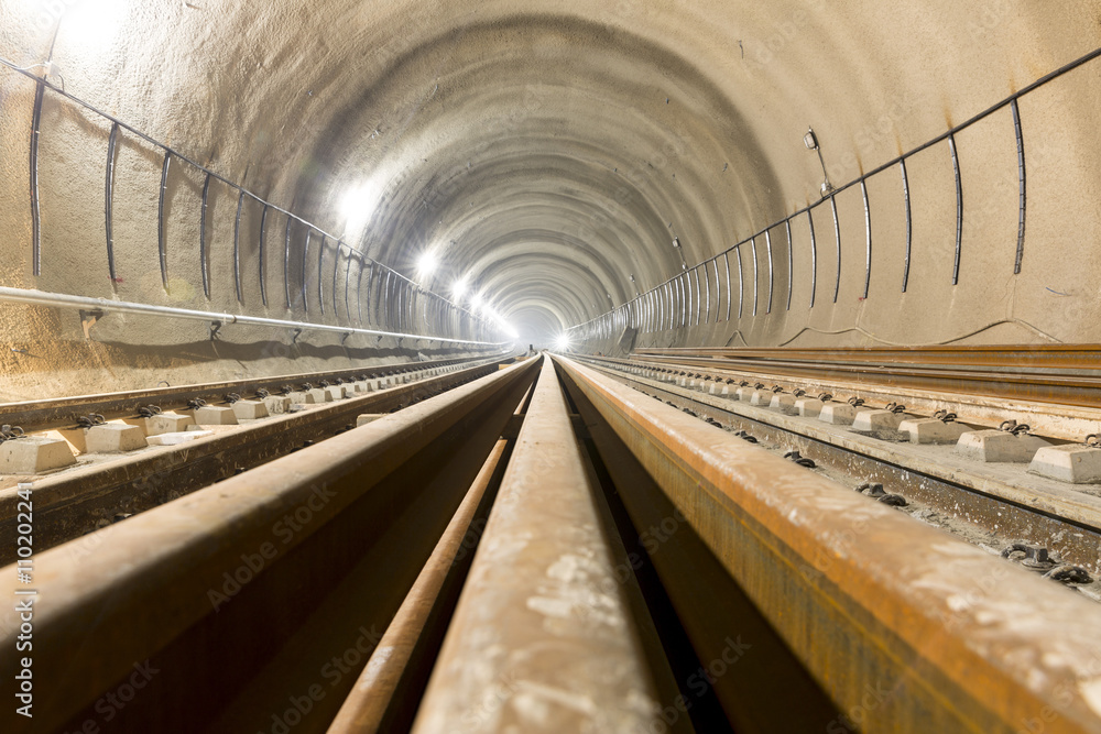 Subway tunnel rails Stock Photo | Adobe Stock