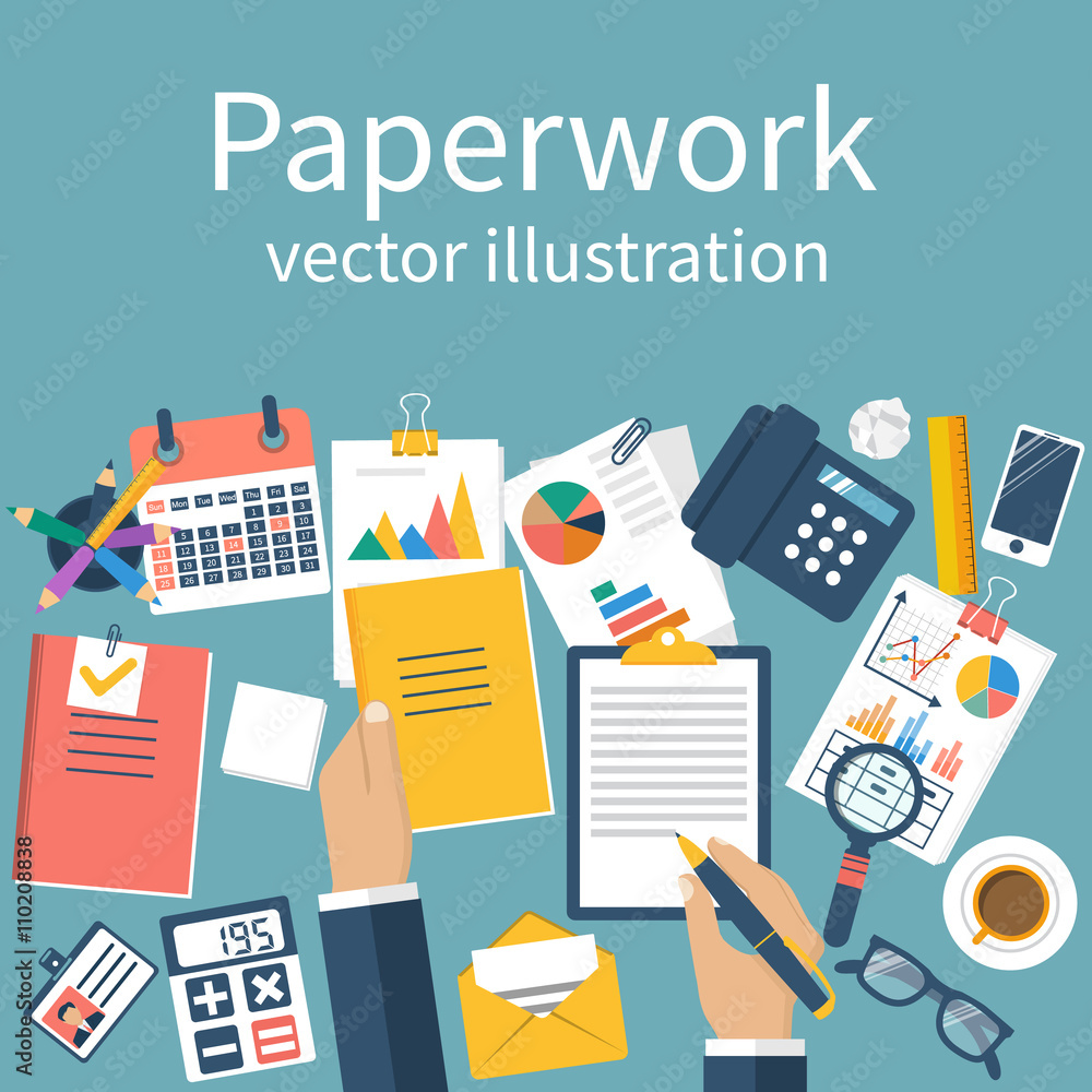 Paperwork. Work with documents Stock Vector | Adobe Stock
