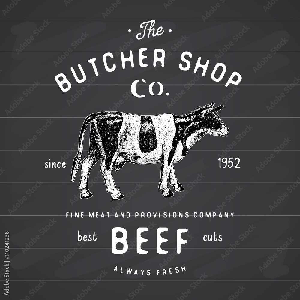 Butcher Shop vintage emblem beef meat products, butchery Logo template ...