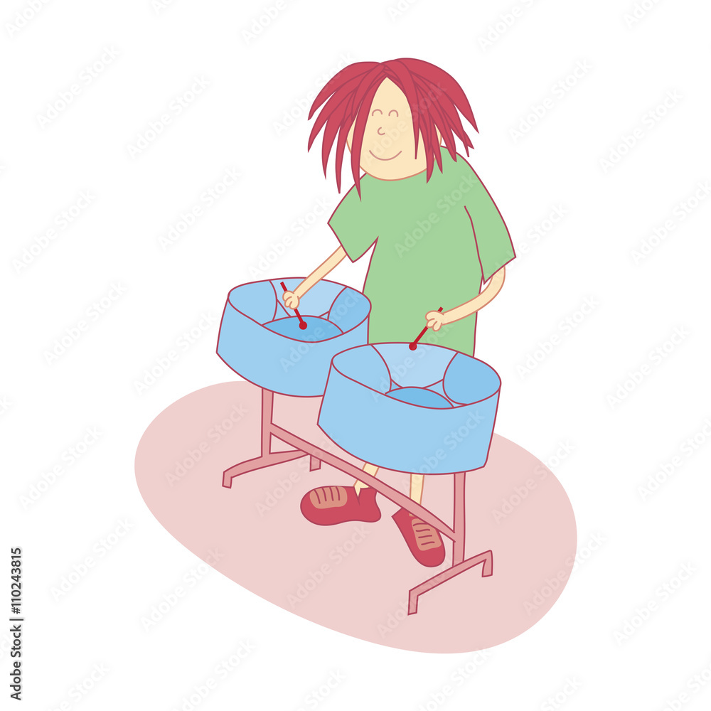 Rasta man, playing, beating, steel pan, steel drum music Stock Vector ...