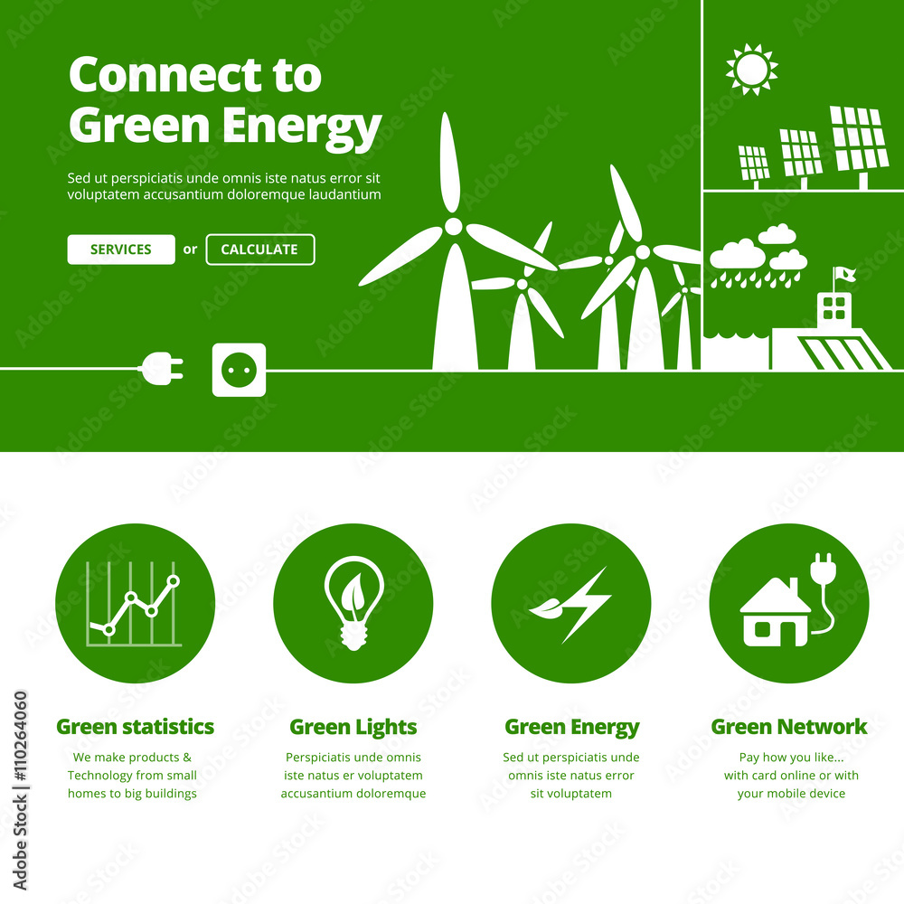 Connect to green energy illustration and services icons for one page ...