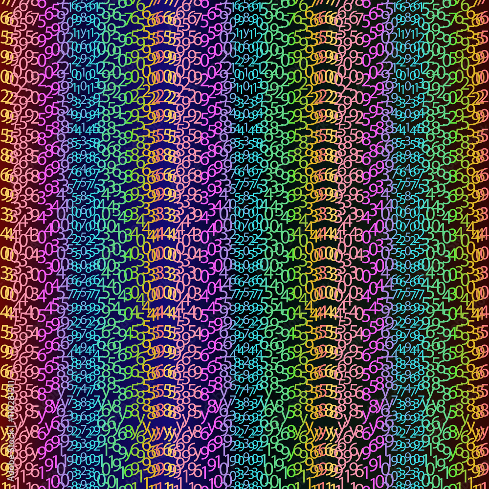 Binary code rainbow and black green background with digits on screen ...