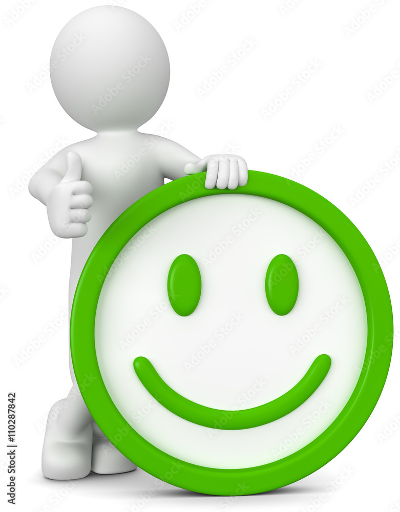 3d Männchen mit sehr guter Laune..Der lächelnde Smiley zeigt die gute ...