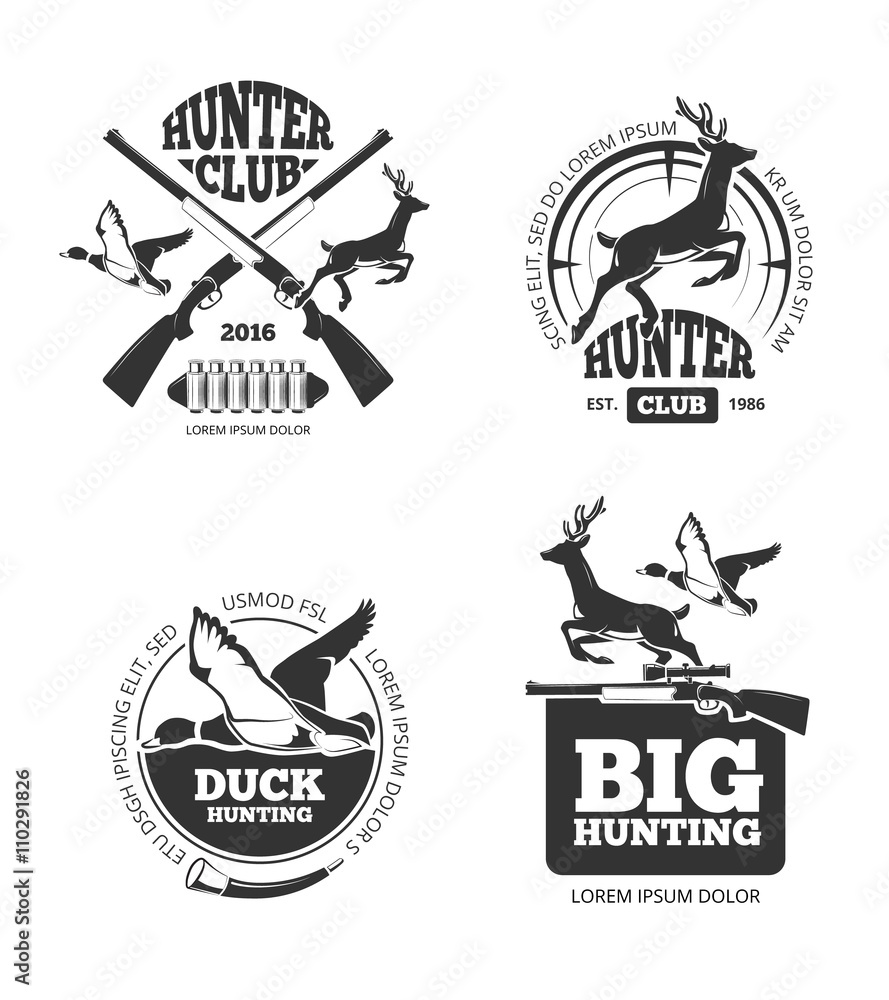 Vector retro vintage hunting labels, emblems, logos, badges. Hunting ...