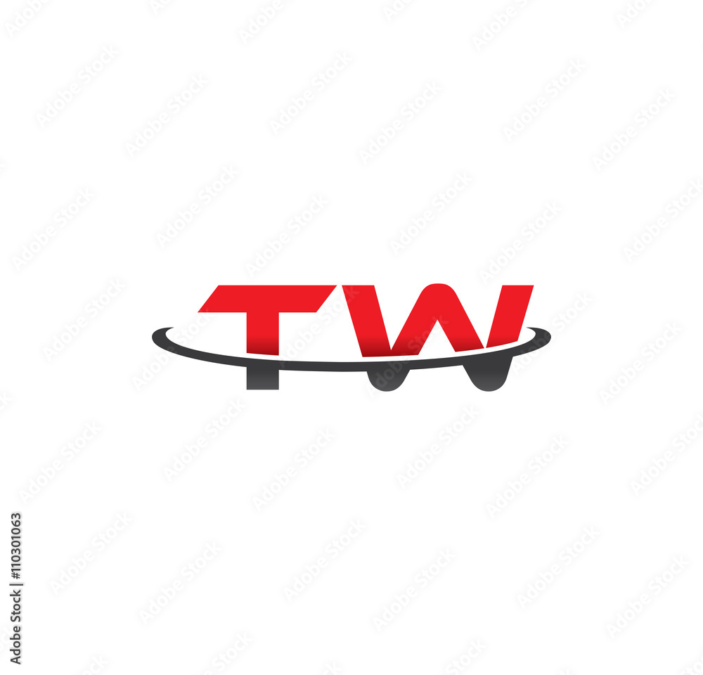 tw alphabet with swoosh grey and red Stock Vector | Adobe Stock