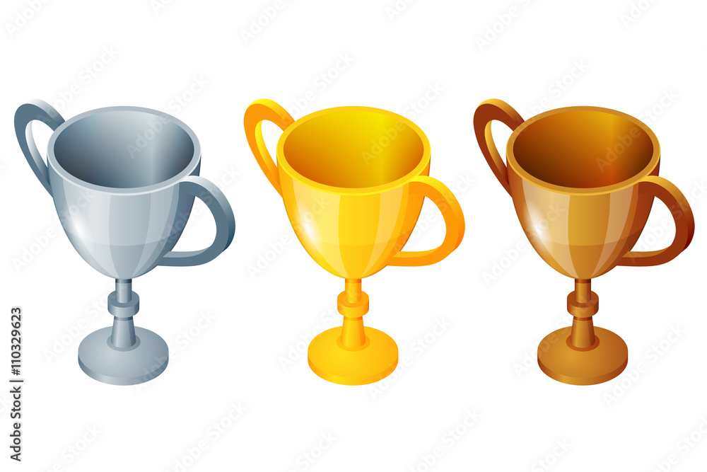 Winner cup set. Winner cup Vector gold, silver and bronze winner cup ...