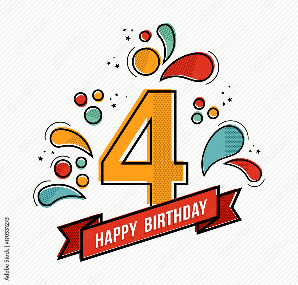 Colorful happy birthday number 4 flat line design Stock Vector | Adobe ...