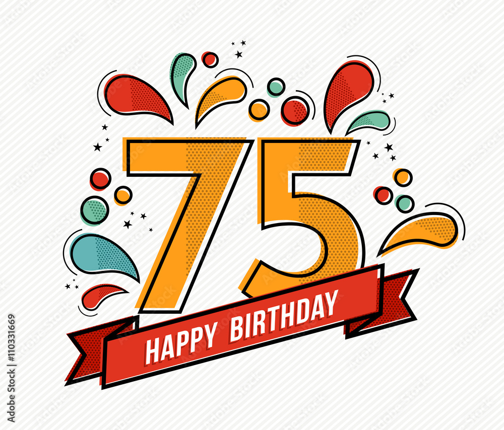 Colorful happy birthday number 75 flat line design Stock Vector | Adobe ...
