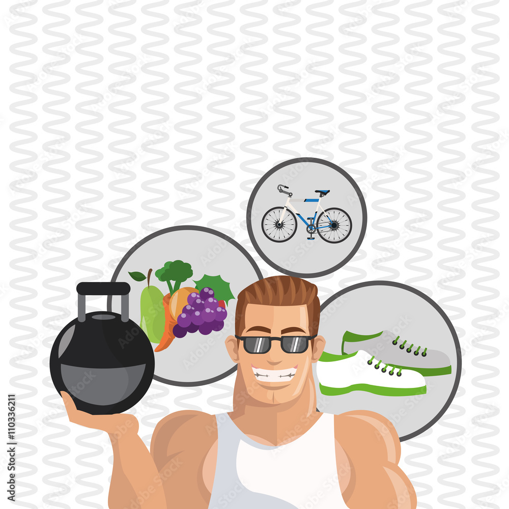 Healthy lifestyle. cartoon man design. bodybuilding concept Stock ...