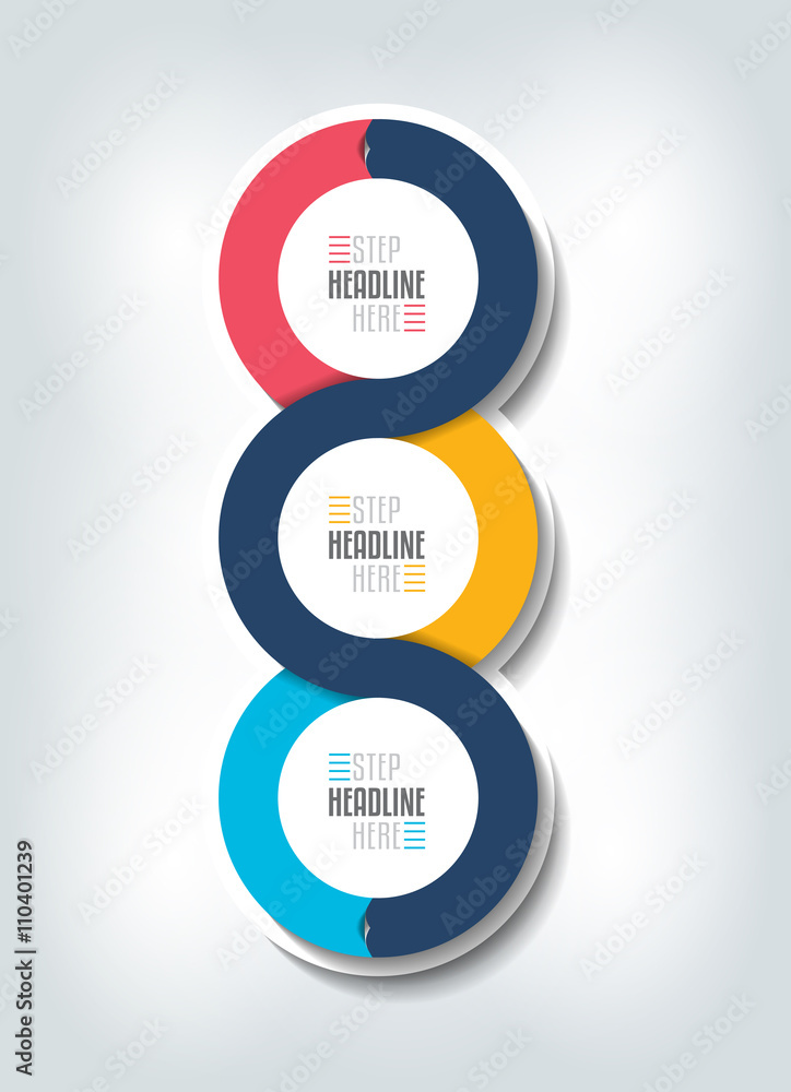 Step by step vertical infographic. Vector 3D design with 3 circle boxes ...