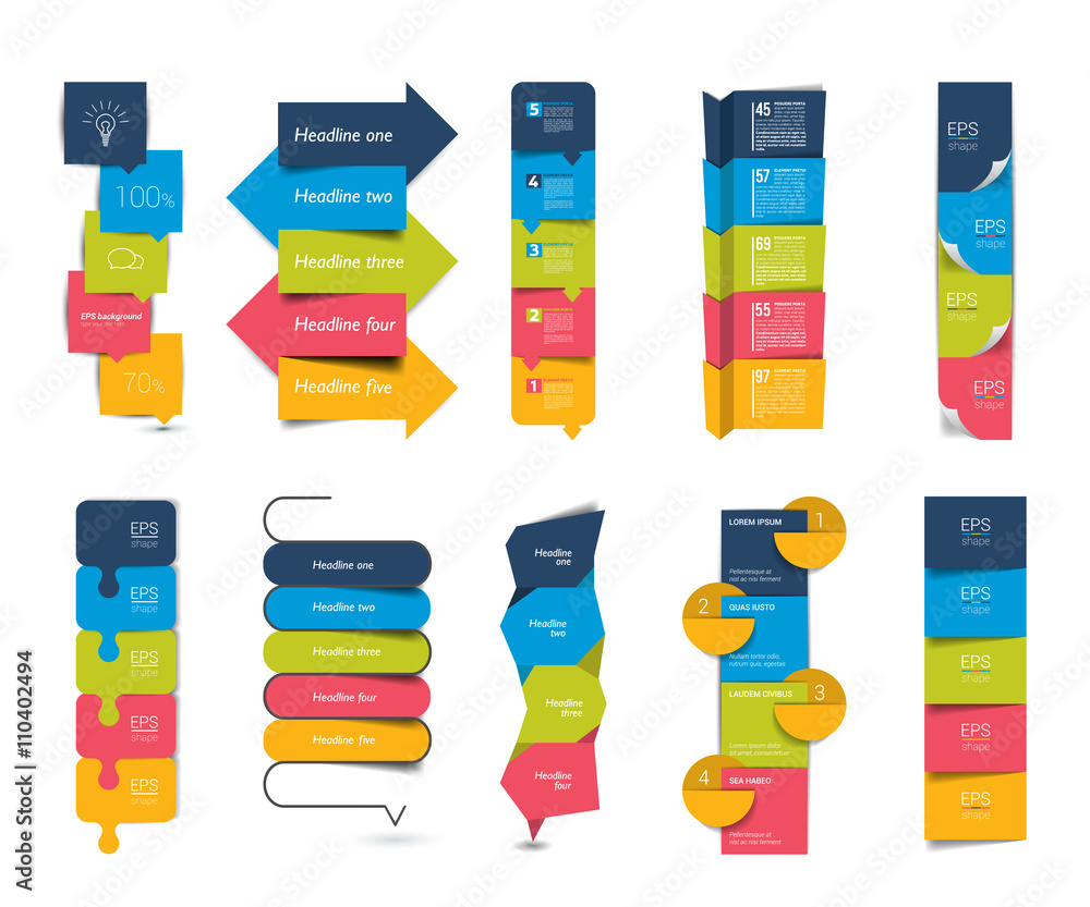 Big set of infographics step by step vertical tables, elements ...