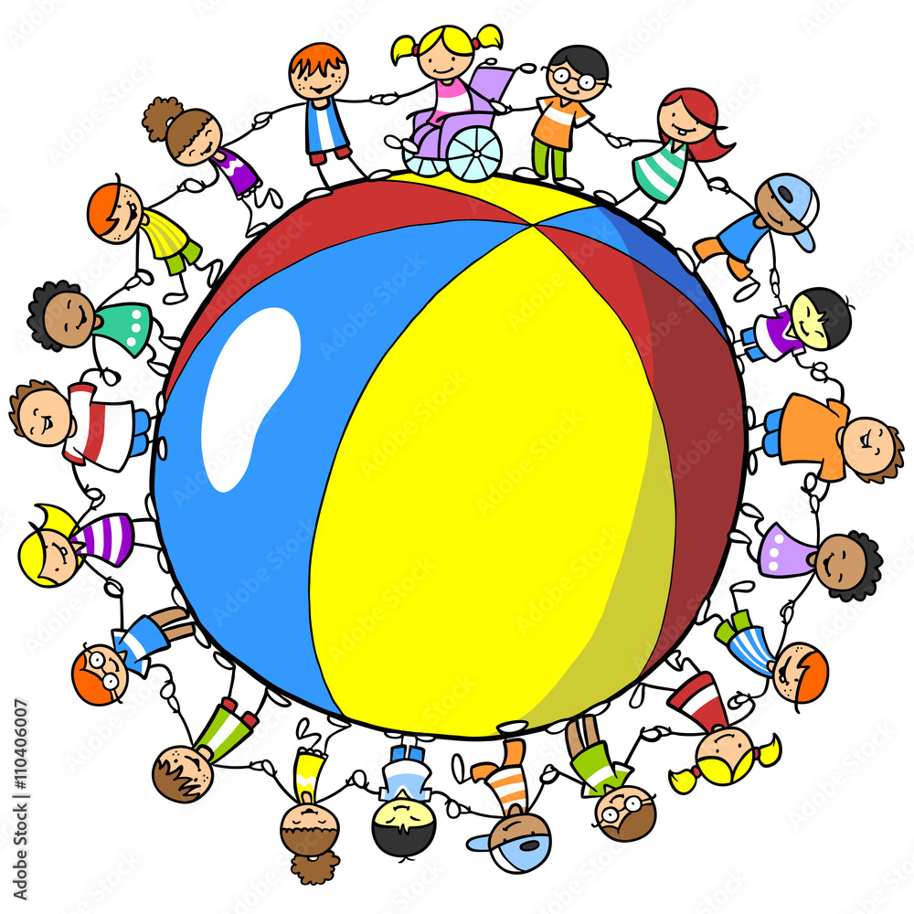 Kinder bei Inklusion halten Hände Stock Illustration | Adobe Stock