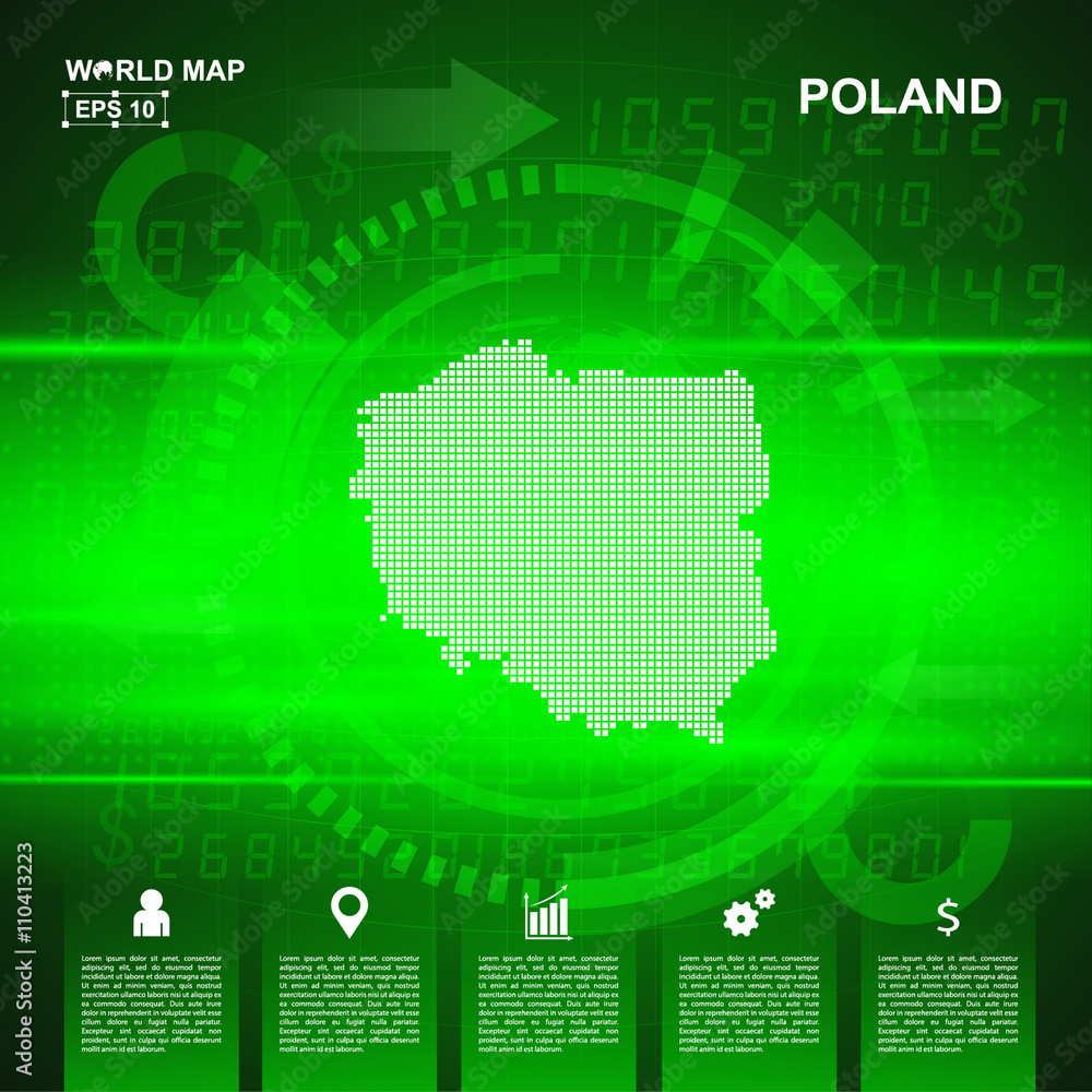 Map Of Poland,Abstract Green background, pixel vector illustration ...