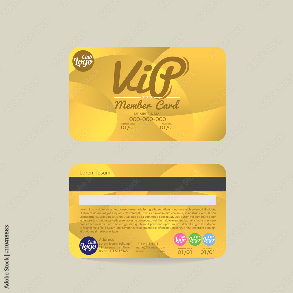 Front And Back VIP Member Card Template Vector Illustration. Stock ...