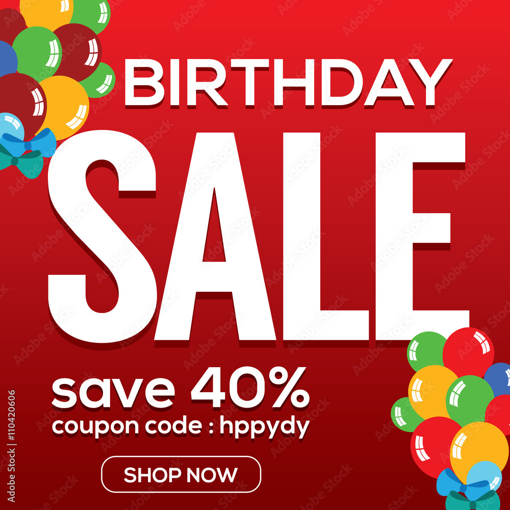 Happy Birthday Sale Banner Vector Illustration. Stock Vector | Adobe Stock