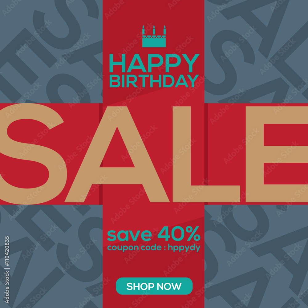 Happy Birthday Sale Banner Vector Illustration. Stock Vector | Adobe Stock